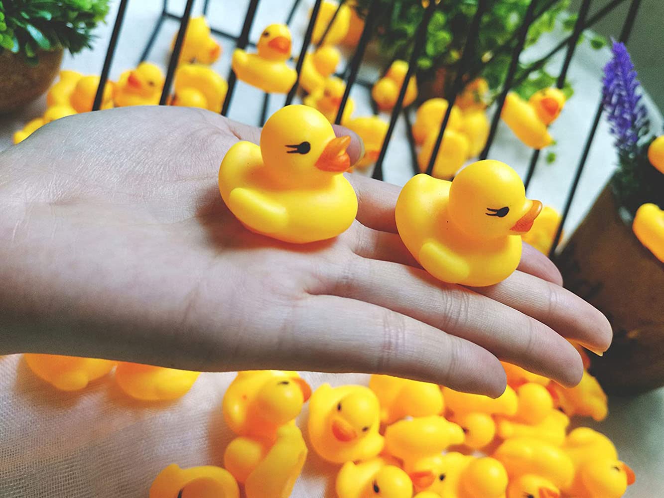 SOHAPY 100Pcs Mini Yellow Rubber Ducks Tiny Baby Shower Rubber Ducks, Squeak Fun Baby Yellow Rubber Bath Toy Float Fun Decorations for Shower Birthday Party Favors Cupcake Carnival Game Gift (100Pcs)