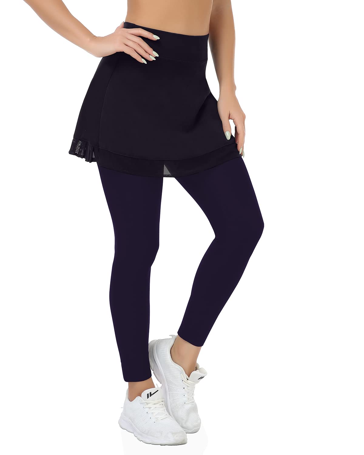 WOWENY Skirted leggings Athletic Golf Leggings with Attached Skirt Skorts Skirts with Capri Leggings Workout