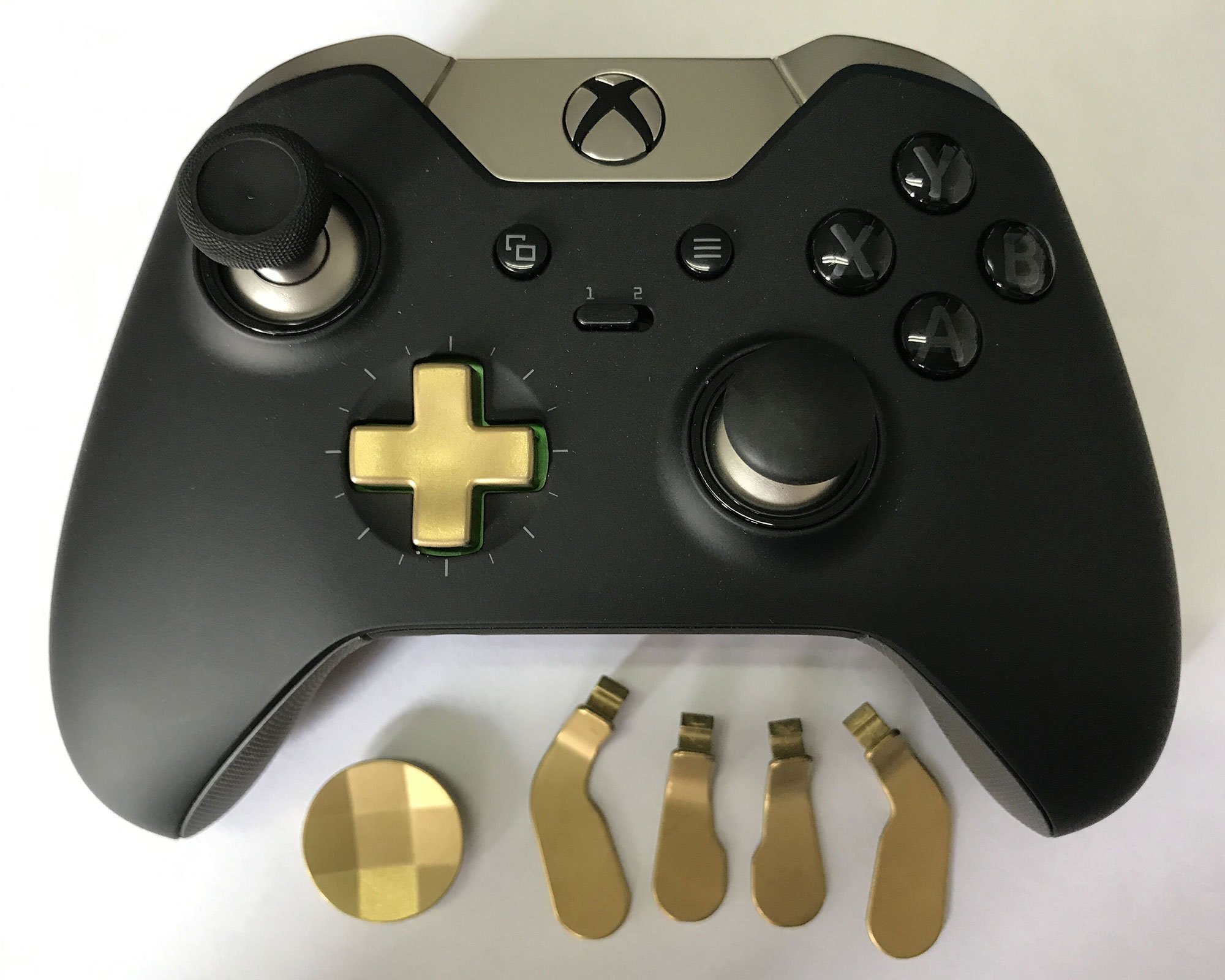 Replacement Parts for Xbox One Elite Controller Series 2, Accessory Kits 12 Pieces Metal Thumbsticks Includes 6 Magnetic Swap Joysticks, Metal 4 Paddles & 2 Dpads with T8 Tool - Metal Gold