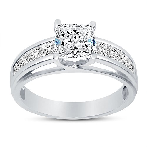 Size - 9.5 - Solid 14k White Gold Princess Cut Solitaire Engagement Ring CZ Cubic Zirconia (2.0cttw., 1.0ct. Center)
