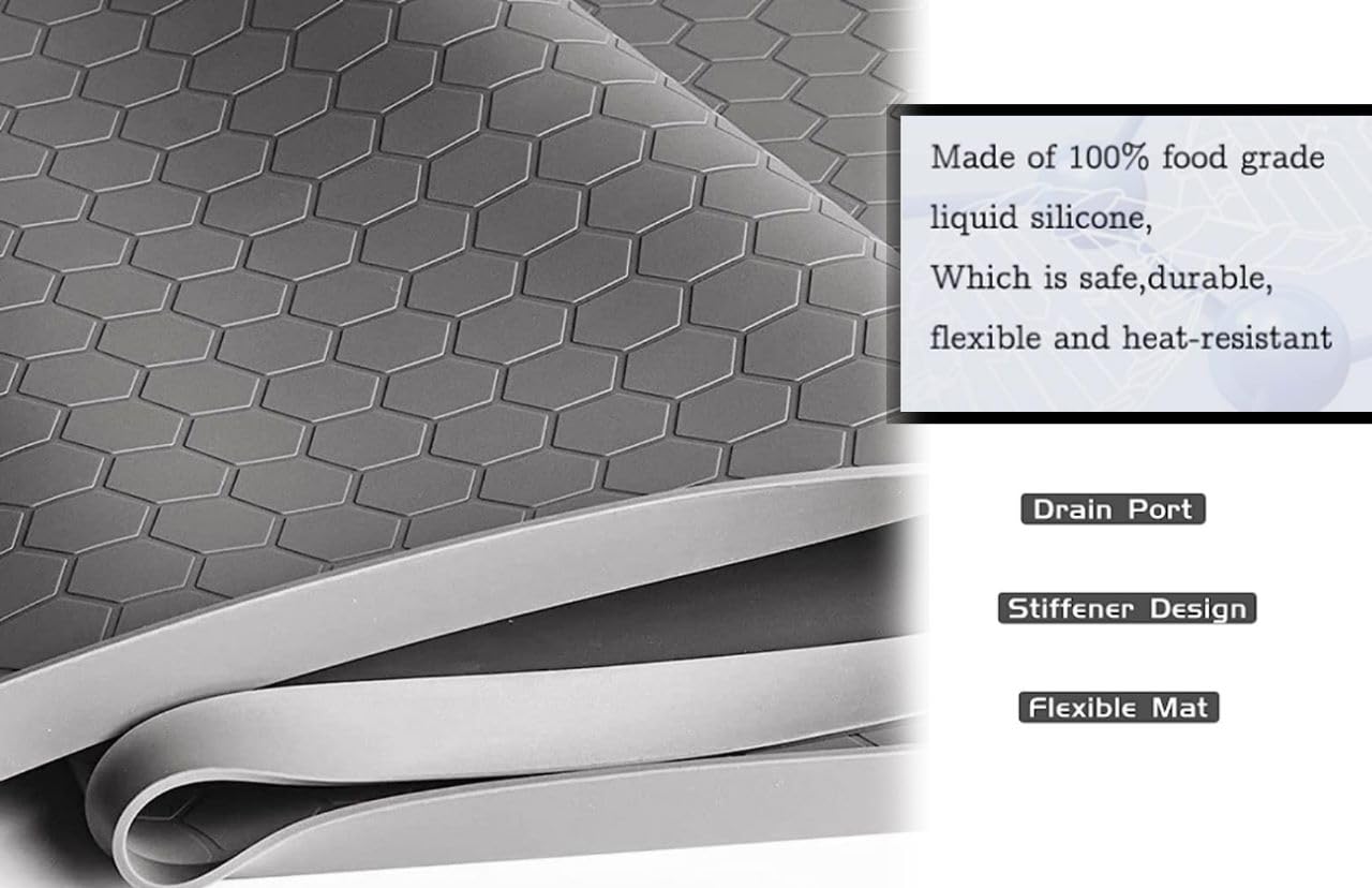 Spill Agent Under Sink Mat, 34’’ x 22’’under sink mats for kitchen Waterproof Silicone Sink Cabinet Protector Mat with Drain Hole,Flexible Sink Drip Tray,Free Cleaning Brush,for Kitchen,Bathroom,Grey,