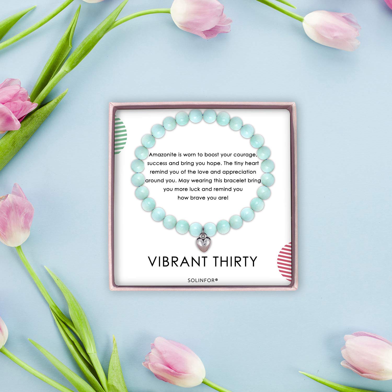 SOLINFOR 30th Birthday Gifts for Women - Amazonite Beads Bracelet - 30 Years Old Jewelry Gift Idea for Her