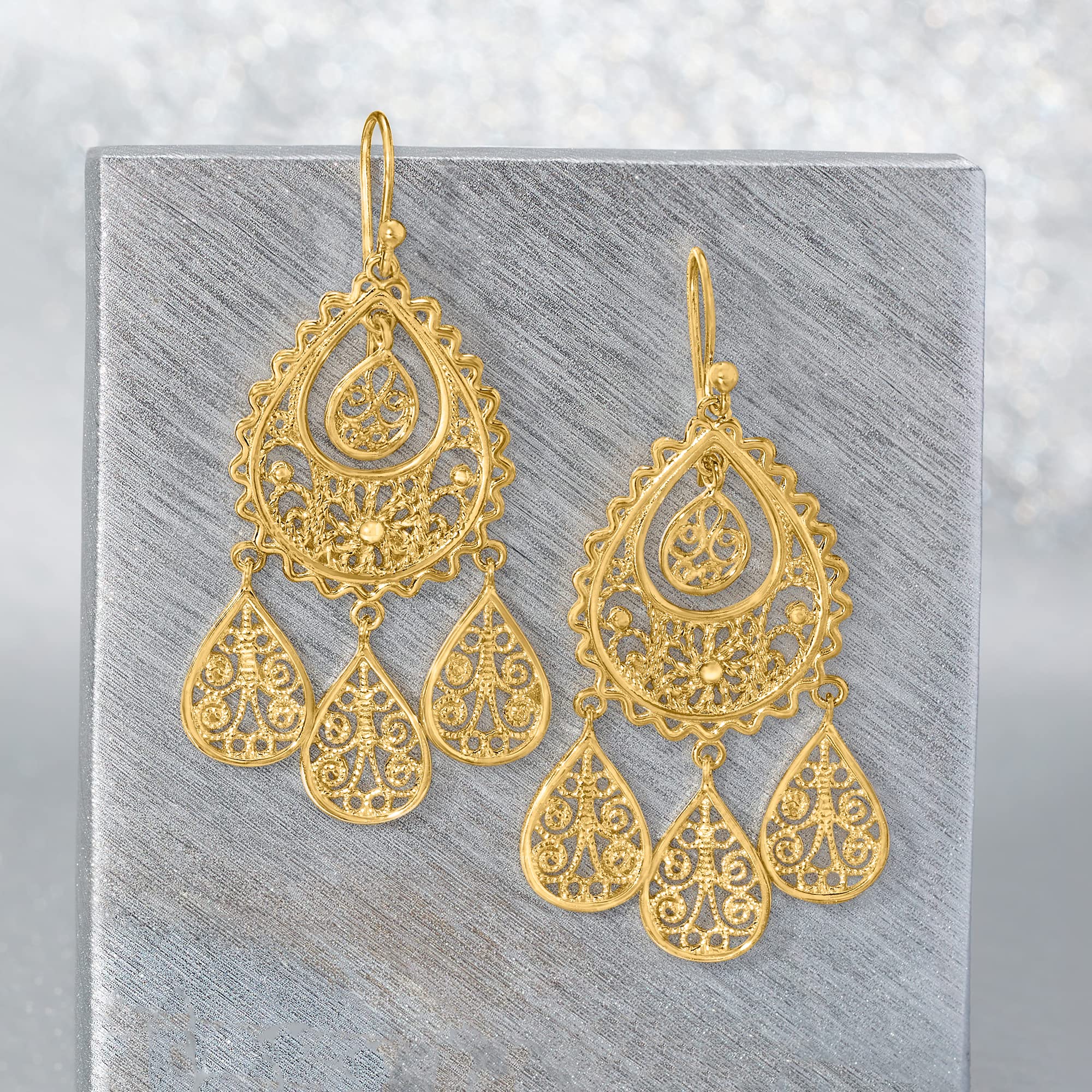 Ross-Simons 18kt Gold Over Sterling Filigree Chandelier Earrings