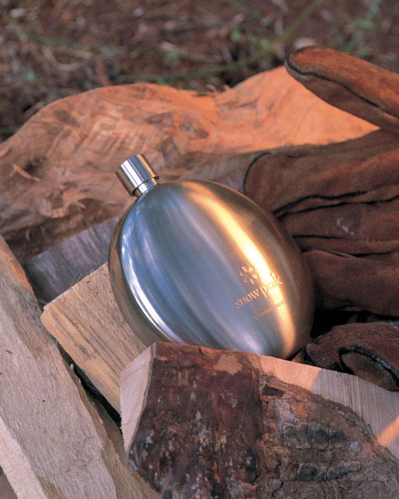 Snow Peak Titanium Curved Flask, T-015, Titanium, Ultralight for Camping, Backpacking Everyday Use, Flavor Resistant, Made in Japan, Lifetime Product Guarantee