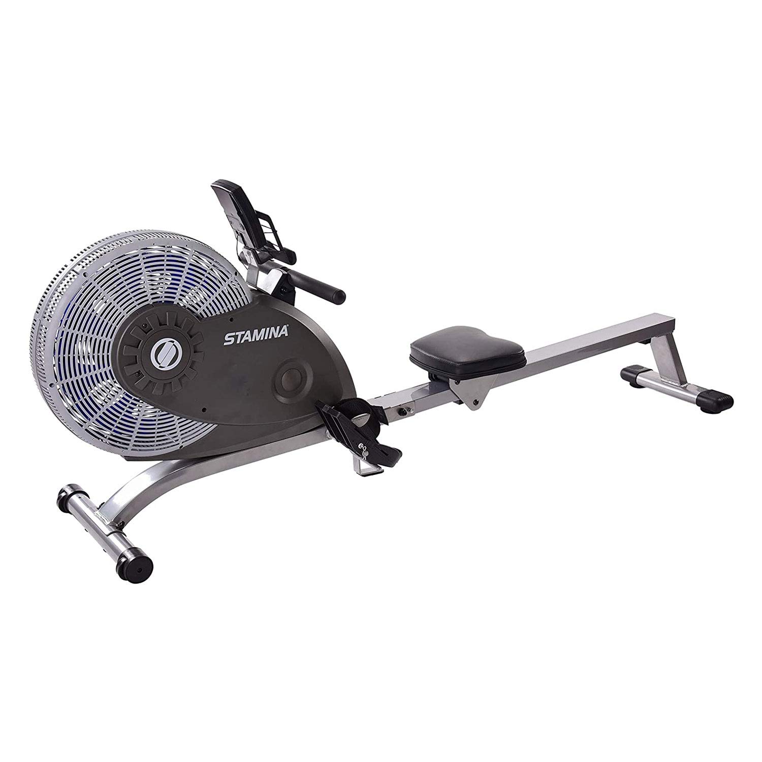 Stamina 1406 ATS Air Transfer System Portable Folding Cardio Exercise Fitness Air Rower Rowing Machine with Wheels, LCD Display, and Device Tray, Gray