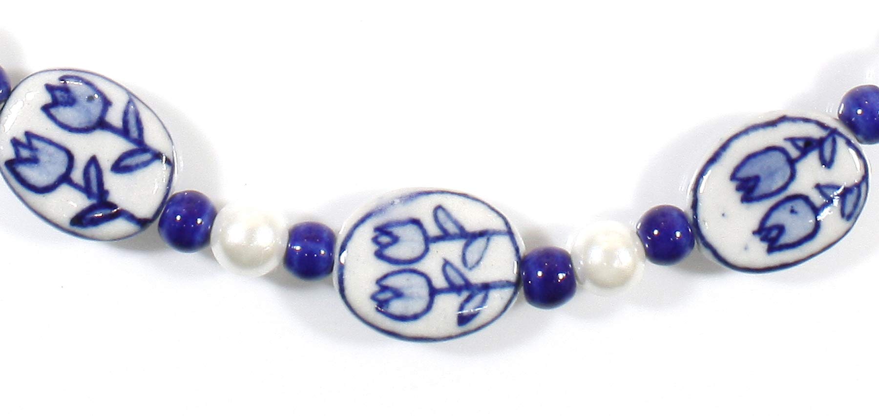 Style ARThouse Tulip Time Dutch Blue Delft Porcelain Bracelet, 8.5 Inches Large