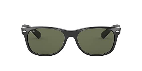 Ray-Ban RB2132F New Wayfarer Low Bridge Fit Square Sunglasses, Black/G-15 Green, 58 mm