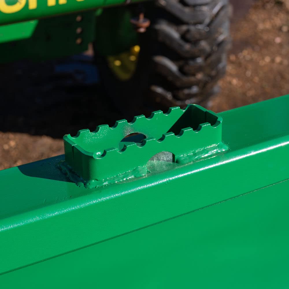 Titan Attachments 4FT Dirt Bucket Attachment Fits John Deere Hook and Pin Tractors, Low Profile Bucket for Dirt, Debris, Material Loading with Reinforced Gussets
