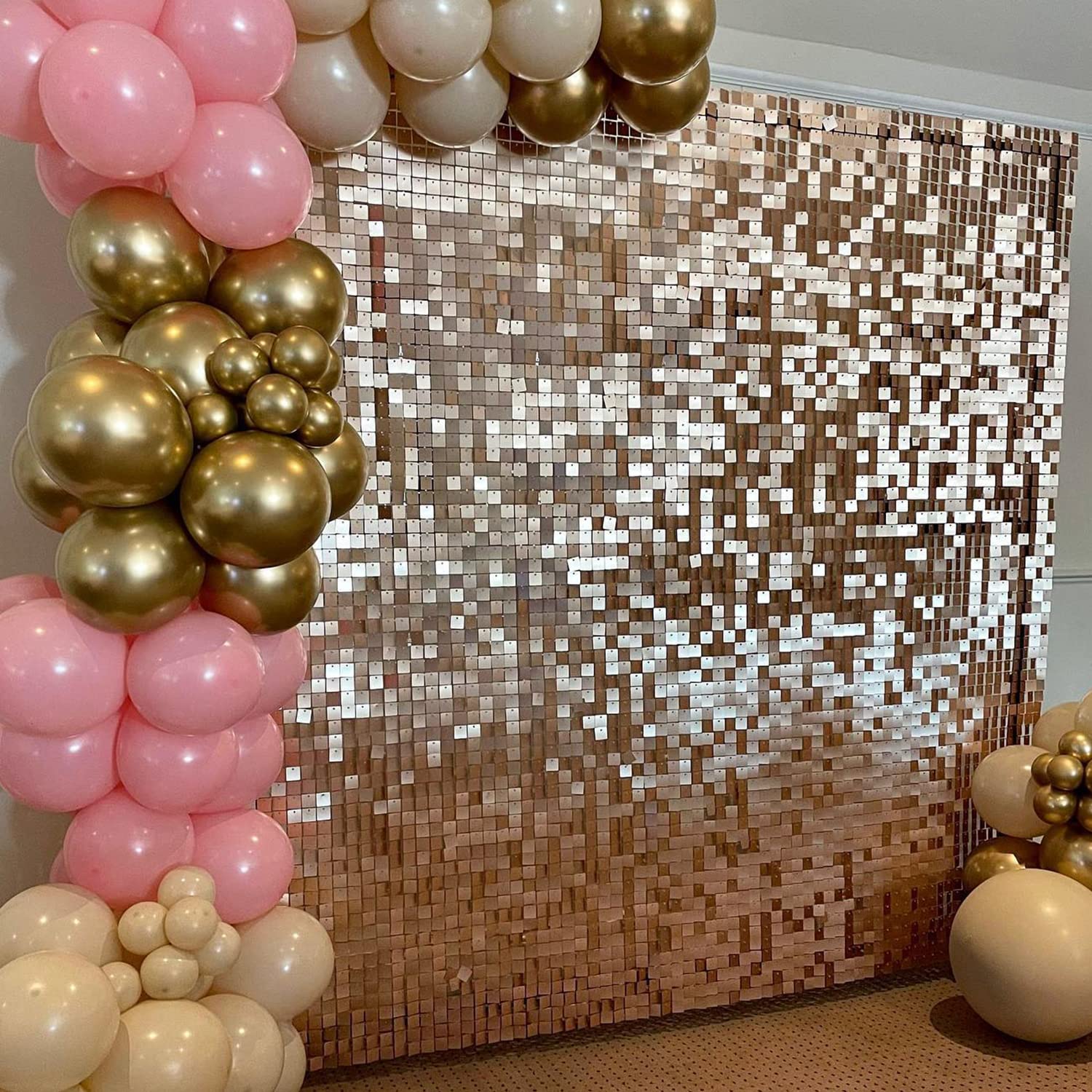ZUOVAOV Shimmer Wall Backdrop Ppanels- 24 Pieces Square Panel DIY Party Backdrop for Birthday Party, Wedding, Bachelor Party, Halloween & Christmas Party and Other Party Events (Rose Gold)