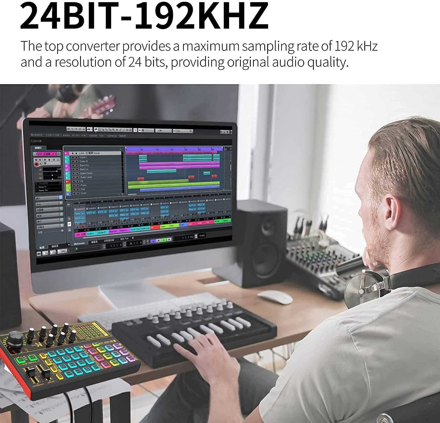 Voice Changer Sound Board, Audio Interface with Audio Mixer and Live Sound Card for Live Streaming, Guitar, YouTube, Recording and Gaming