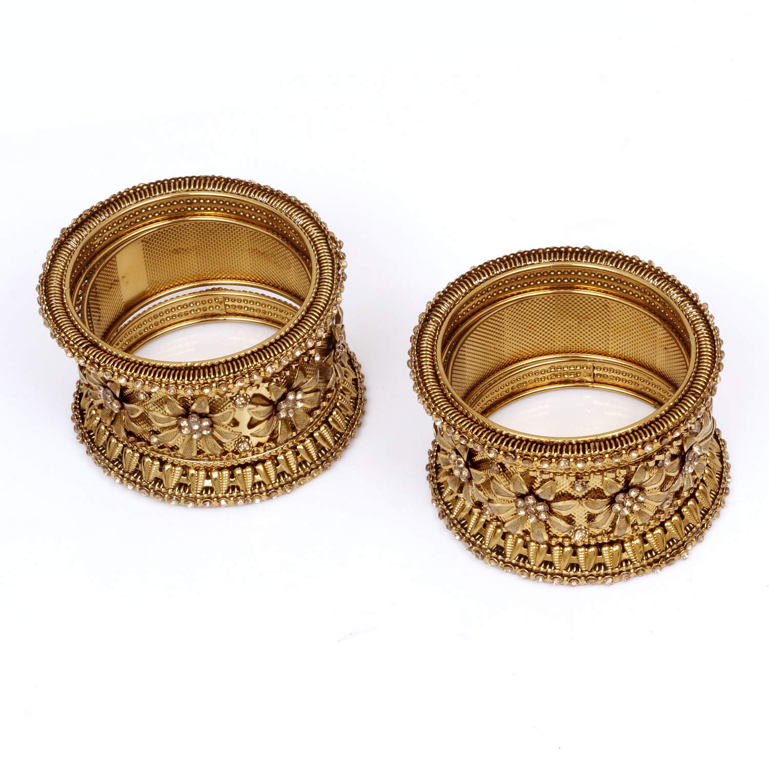 SANARA Indian Bollywood Antique Gold Plated Exclusive 6 pcs Women Metal Bangle Set Flower Design Bracelet Jewelry (2.6)