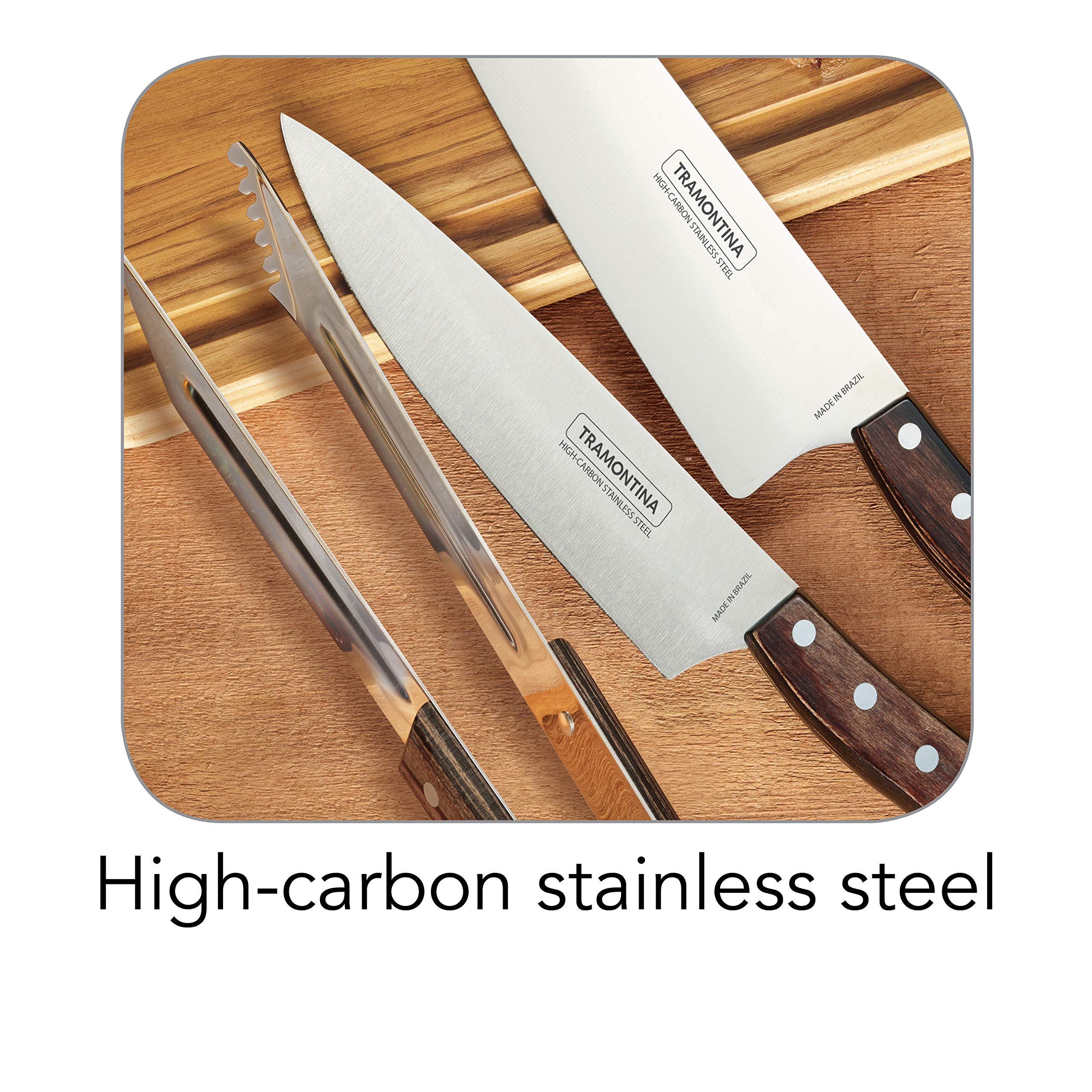Tramontina Chef's Knife Set Grill Tongs & Cutting Board 3 Pk - 2 Pc, 80015/004DS