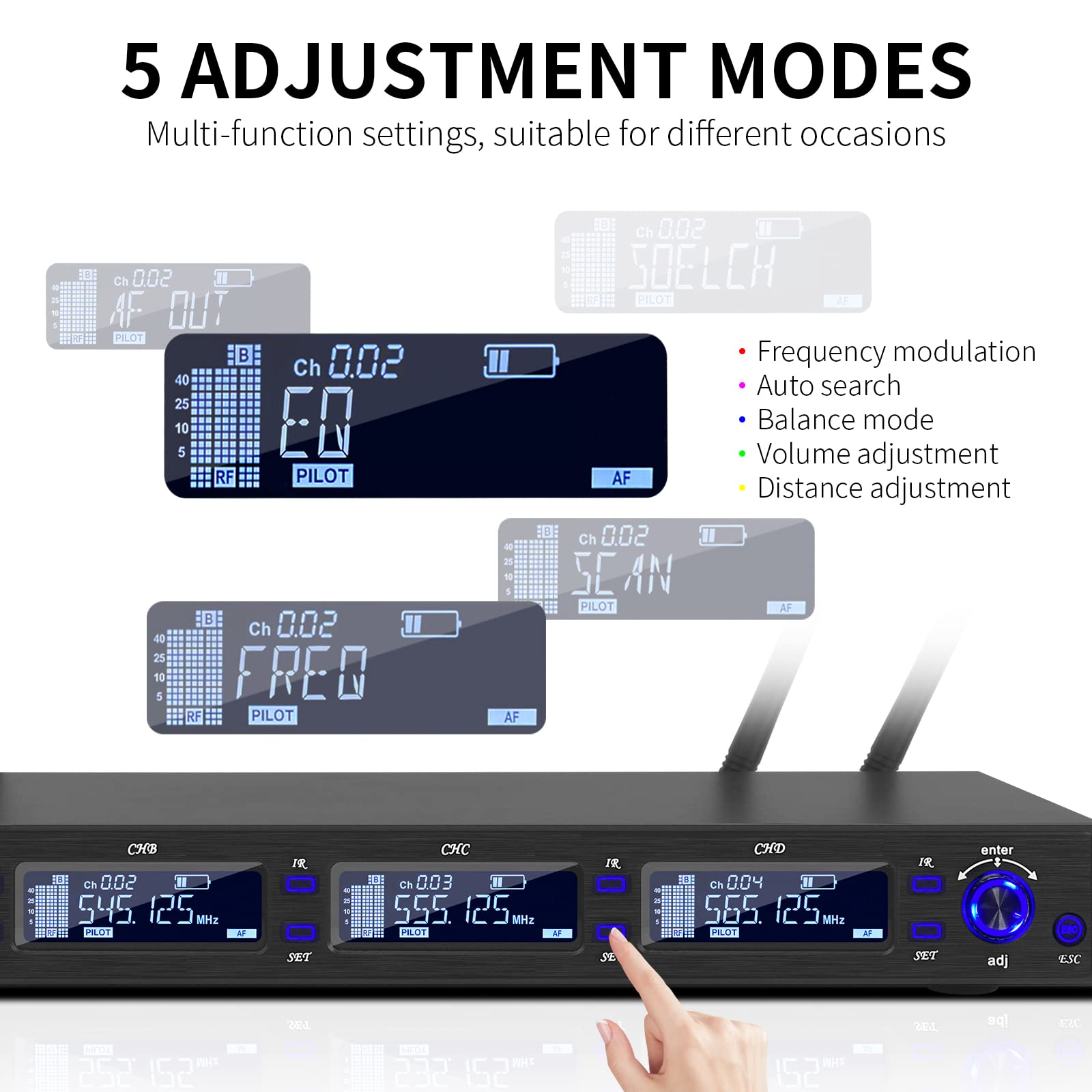 XTUGA M-6604S Professioanl 4 Channel Wireless Microphone System,True Diversity Cordless Handheld Microphone Whole Metal Bulid with IR Function EQ Effect,Long Range 390ft for Church/Karaoke/Weddings