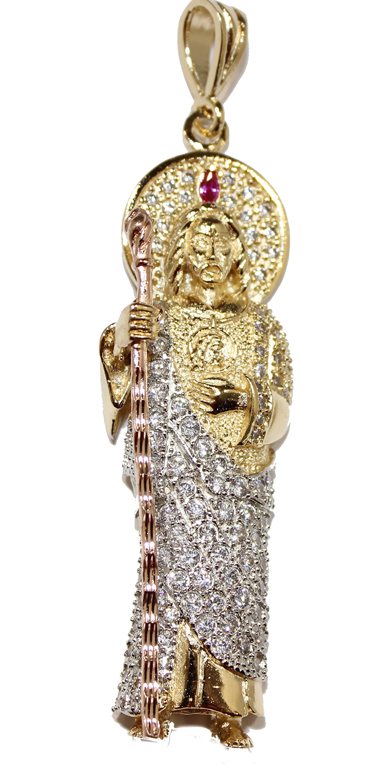 San Judas Tadeo - St. Jude Thaddeus 18k Gold Plated Three Tone Gold with 22 Inch Chain with Clear CZ