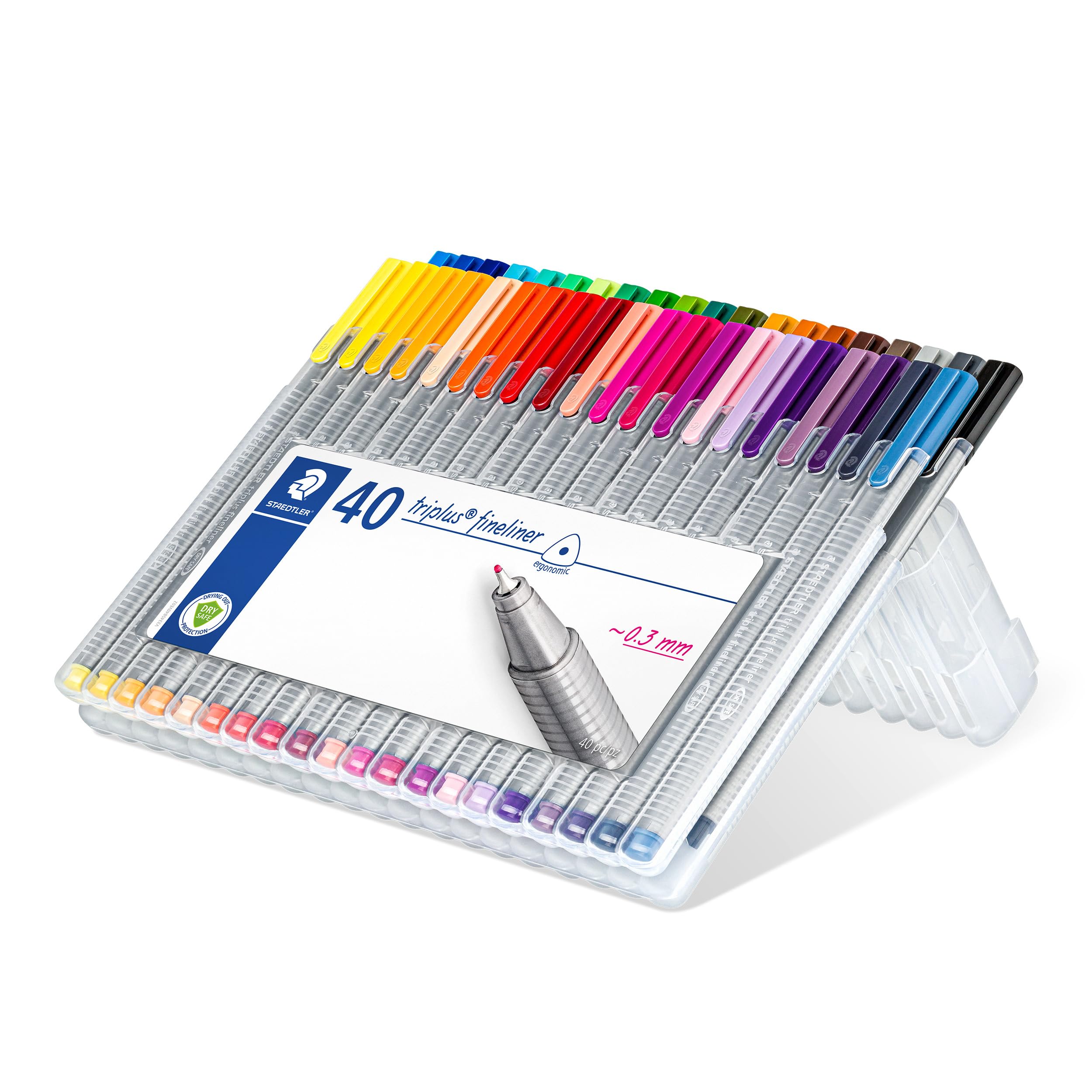 STAEDTLER 334 SB40 | Triplus | Fineliner | Staedtler Box | Triangular Pens | 0.3mm | 40 Assorted Cores