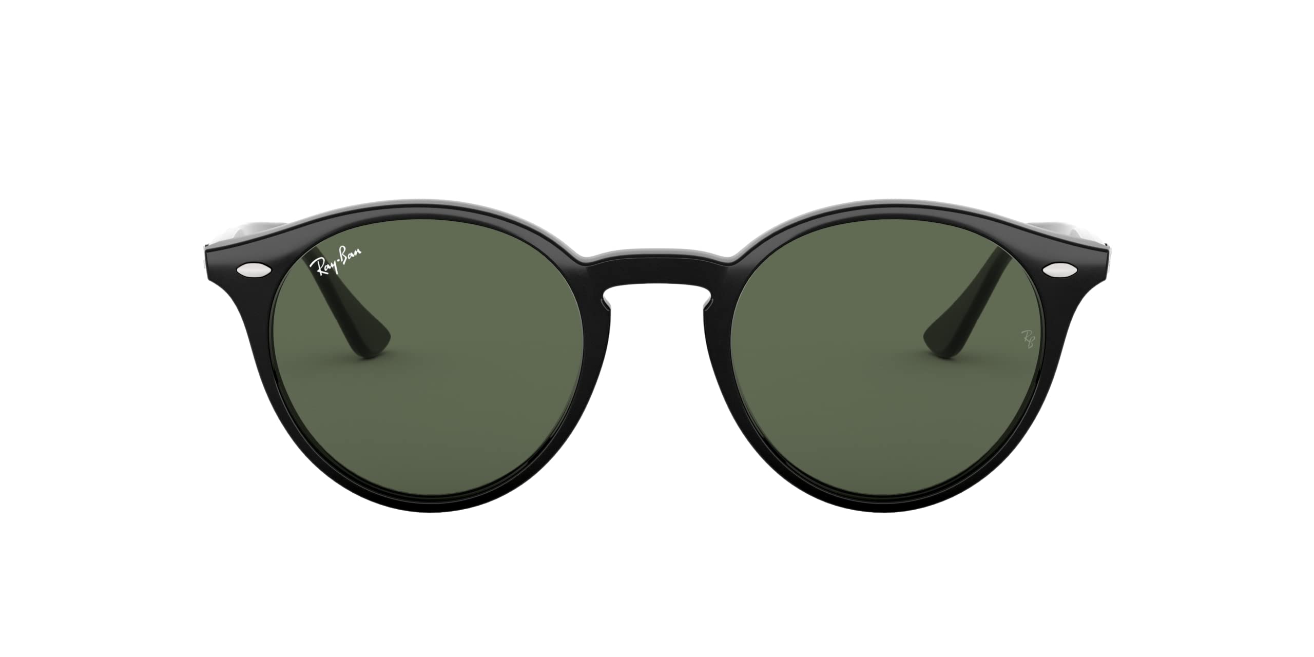 Ray-Ban RB2180F Low Bridge Fit Round Sunglasses, Black/Dark Green, 49 mm