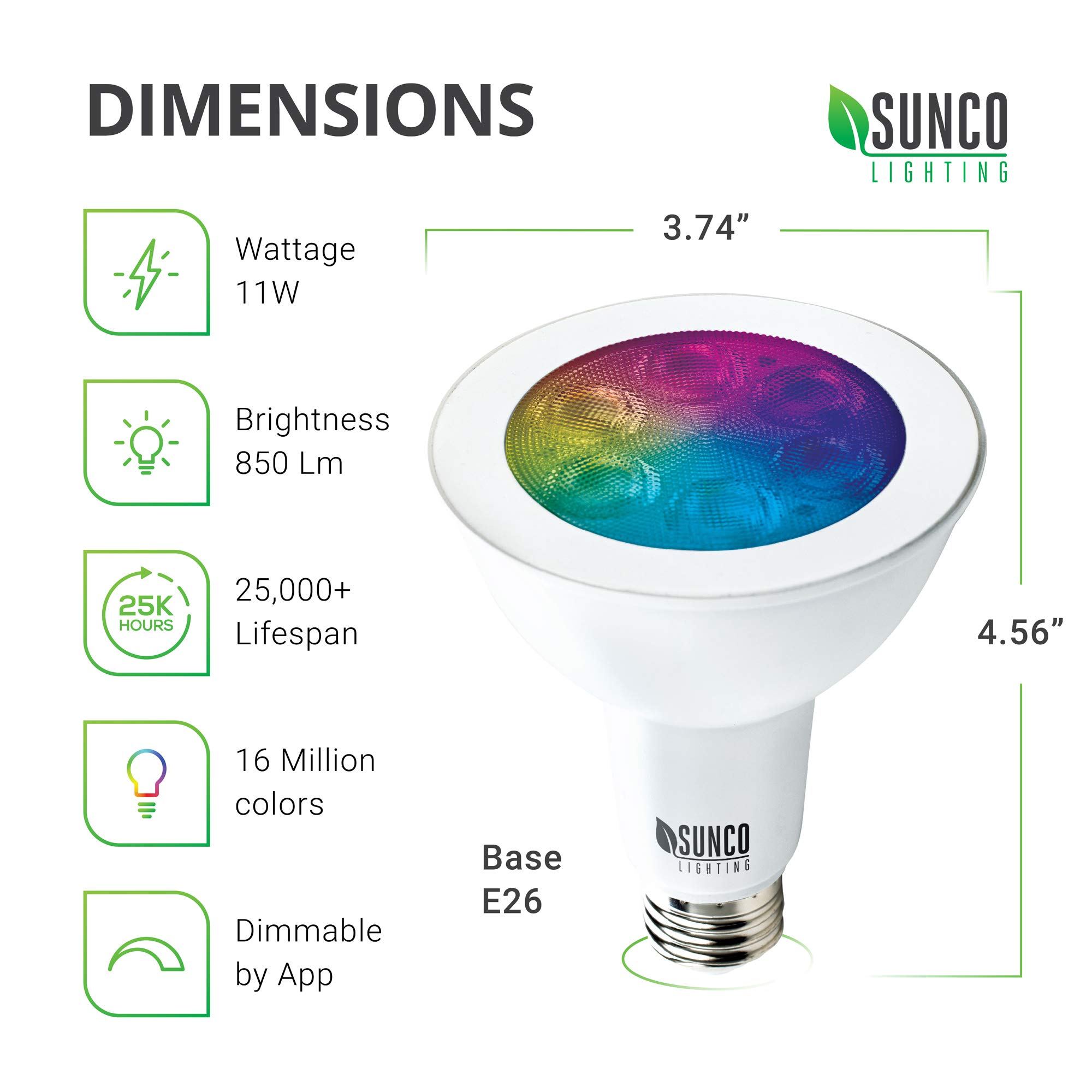 Sunco PAR30 WiFi Smart Flood Lights Bulbs, Alexa RGB LED Color Changing Light, 11W, Outdoor, Dimmable, Tunable White CCT, Google Assistant Amazon Alexa Compatible - No Hub Required 2 Pack