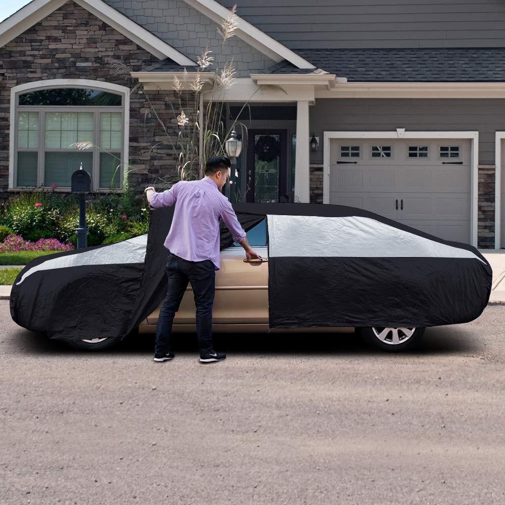 Titan Jet Black Poly 210T Car Cover for Sedans 186-202". Waterproof, UV Protection, Scratch Resistant, Driver-Side Zippered Opening. Fits Camry, Accord and More.