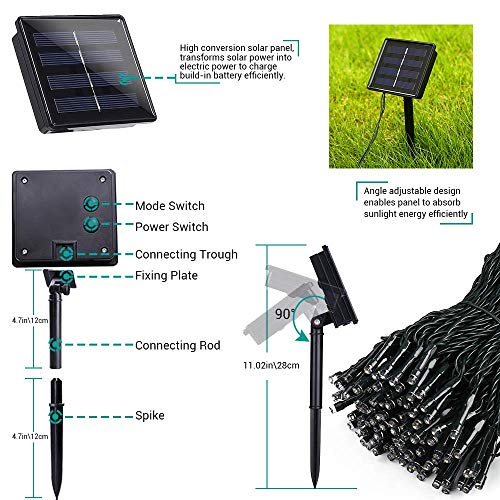 Solar Christmas Lights, 72ft 200 LED Solar String Lights with 8 Modes, Waterproof Outdoor Christmas String Lights for Patio, Garden, Party, Yard, Fence, Tree, Holiday, Christmas Decorations (White)