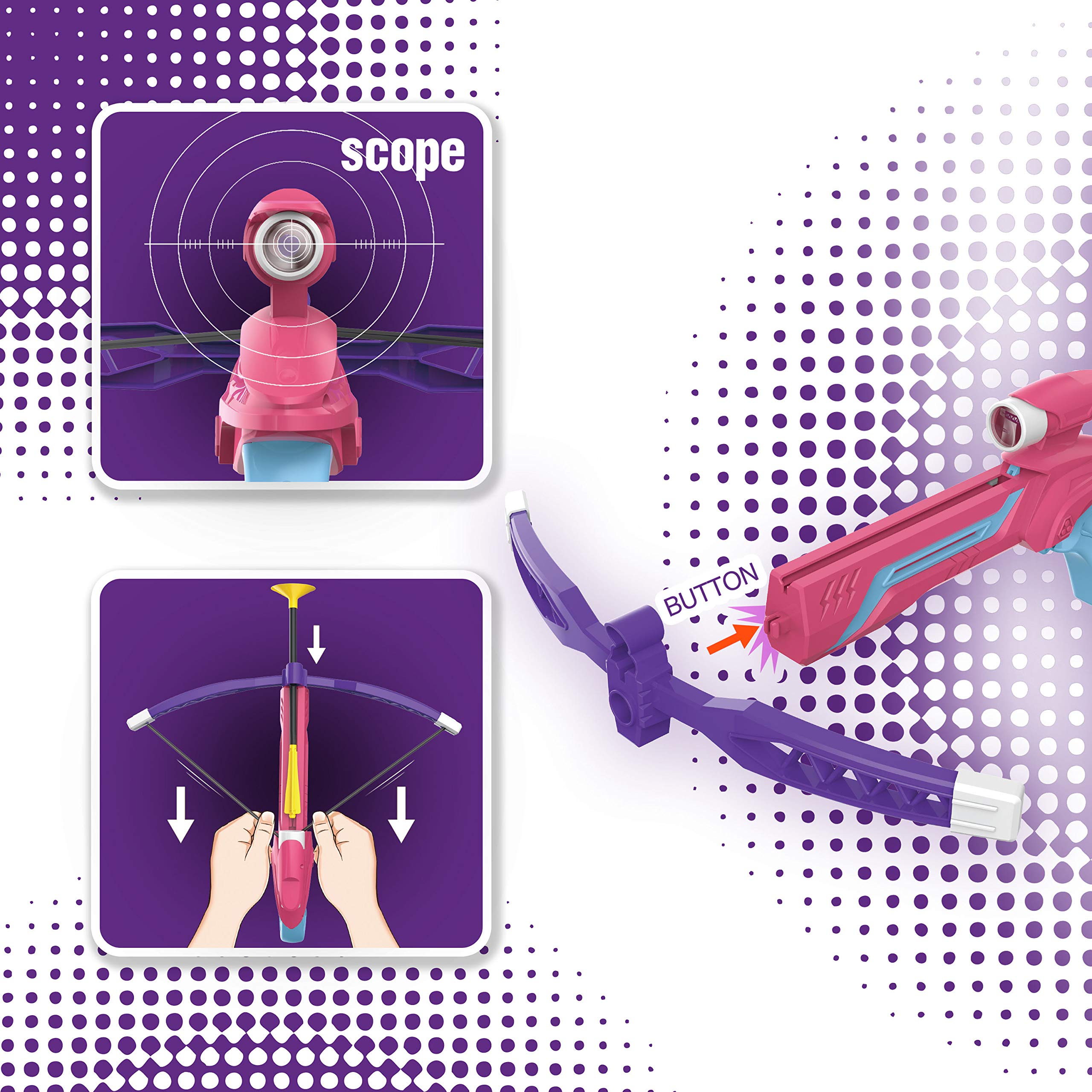 Pro Star Mini Pink and Purple Archery Bow with Target Set, Safe Foam Dart Arrows | Kids Crossbow Toy