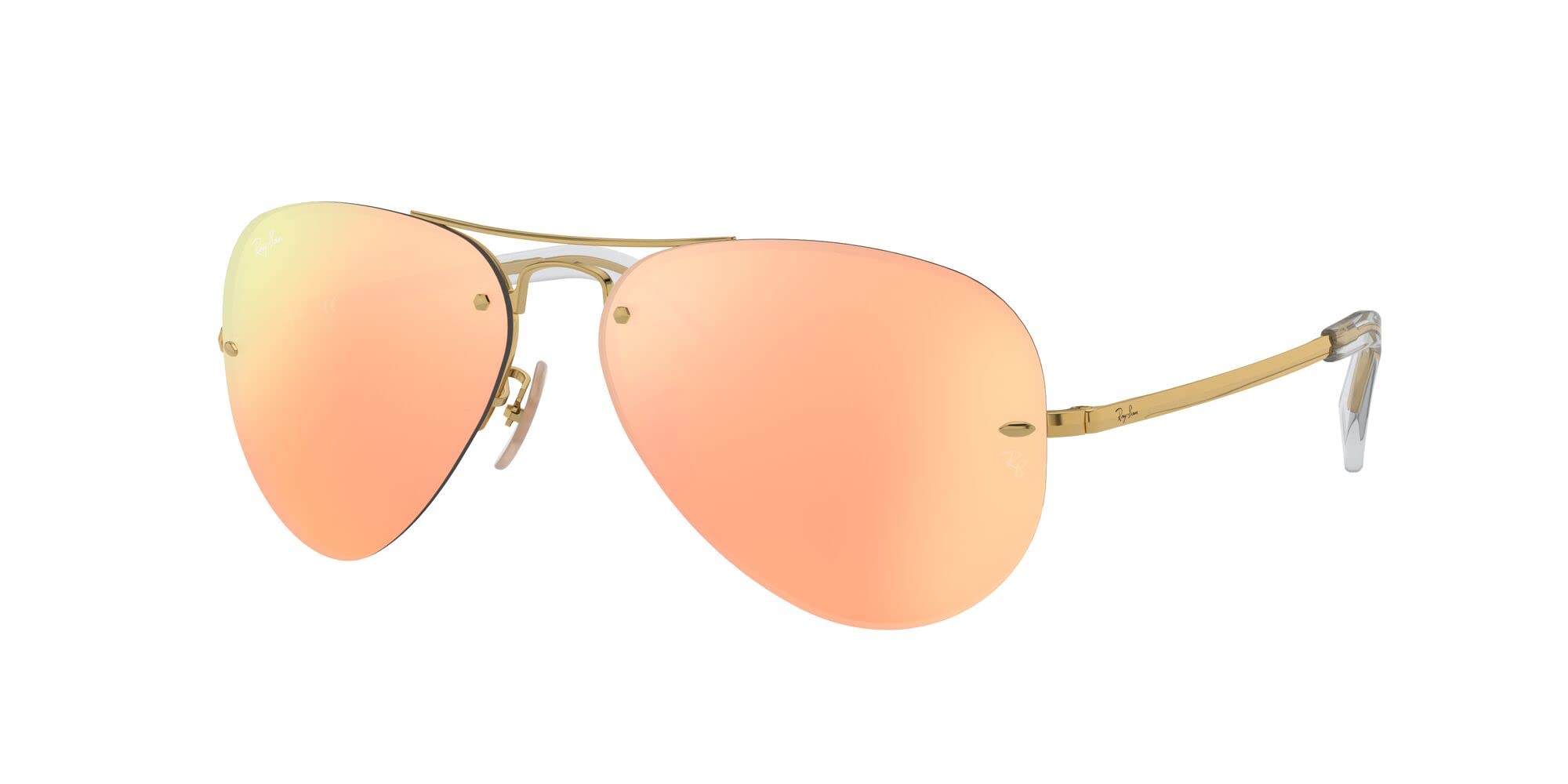 Ray-Ban RB3449 Aviator Sunglasses, Gold/Light Brown Mirrored Pink, 59 mm