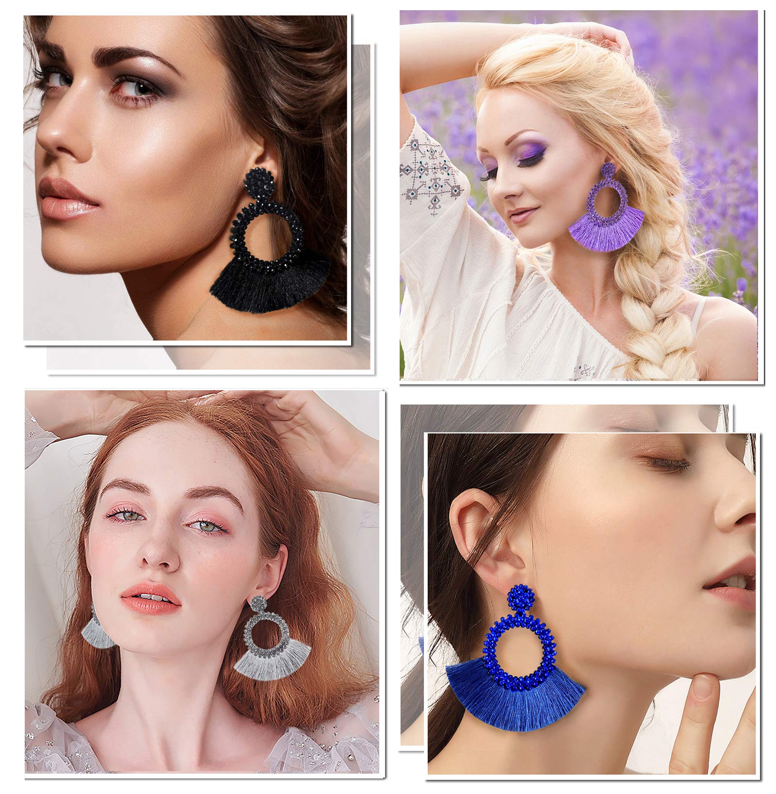 TINNYFY 12 Pairs Boho Statement Earrings Tassel Earrings Hoop Dangle Earrings Long Earrings for Women/Girl (B)