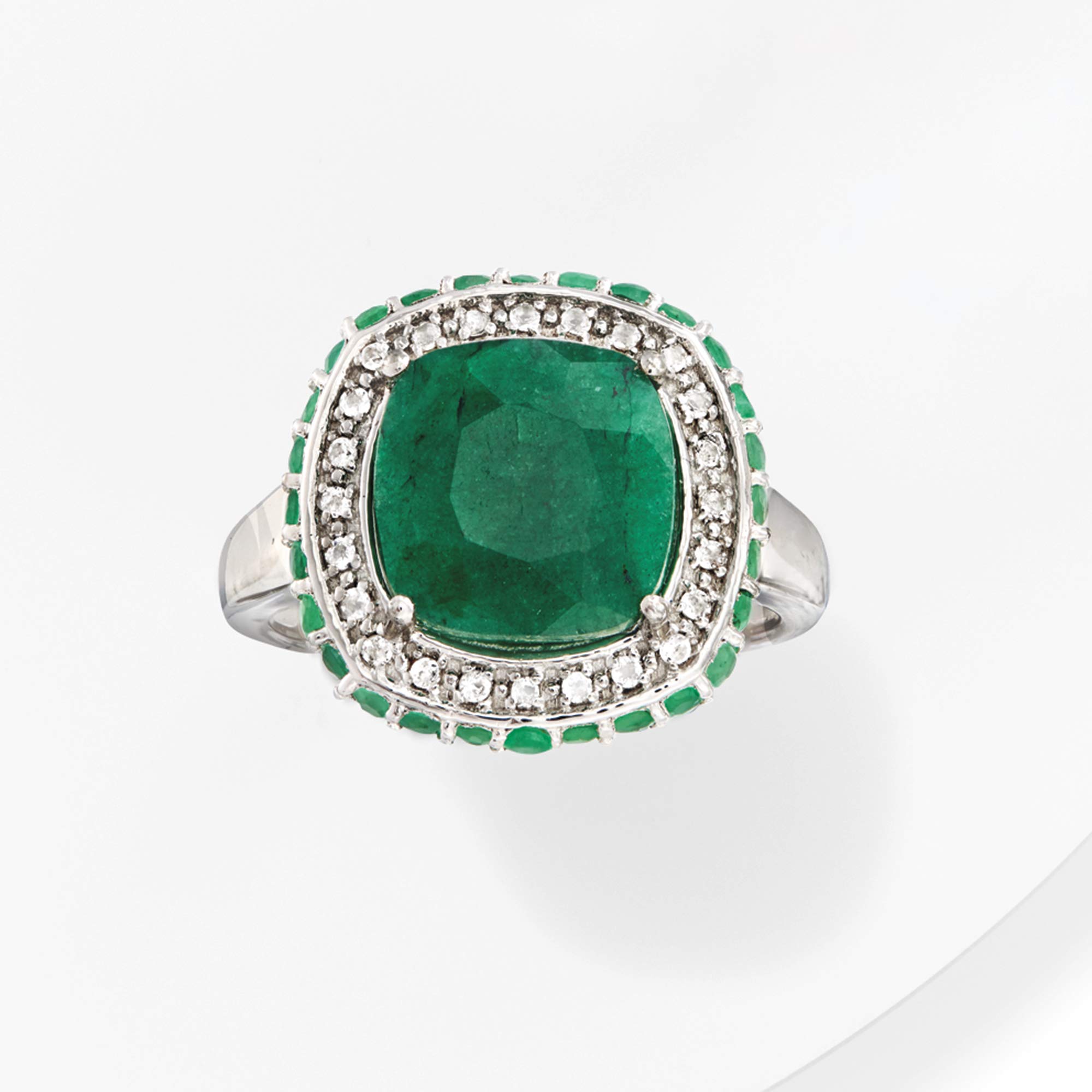 Ross-Simons 4.40 ct. t.w. Emerald and .10 ct. t.w. White Topaz Ring in Sterling Silver. Size 6