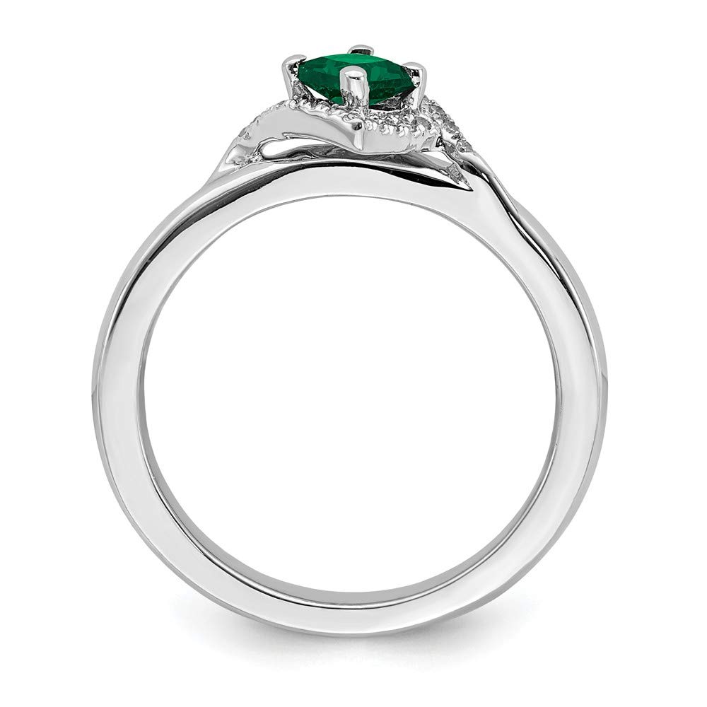 Solid 925 Sterling Silver Stackable Created Emerald Green May Gemstone and Diamond Ring Eternity Band Size 8 (.1 cttw.)