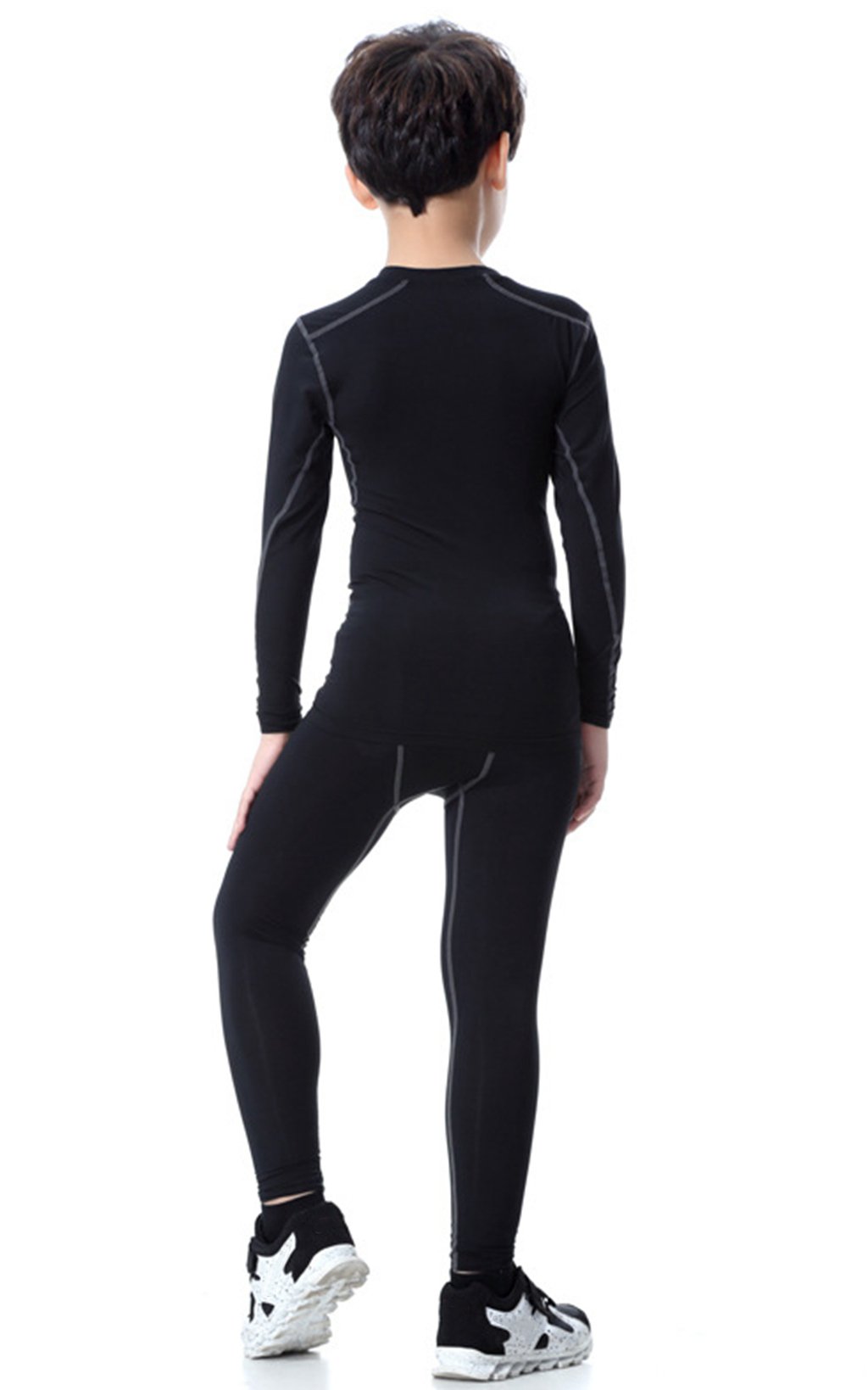 SANKE Boys Soccer Practice Long Sleeve Shirt & Pants 2PCS Compression Set, Black, 10