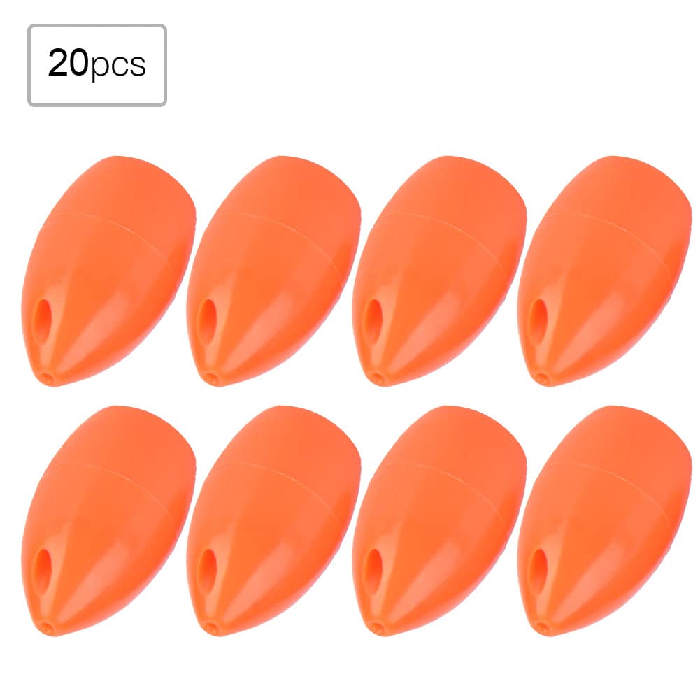 Yeuipea Fishing Bobber Float, 20 Pcs Rubber Oval Colorful Beans Stopper Fishing Bobber Float Fishing Tools Accessory(L-Orange)