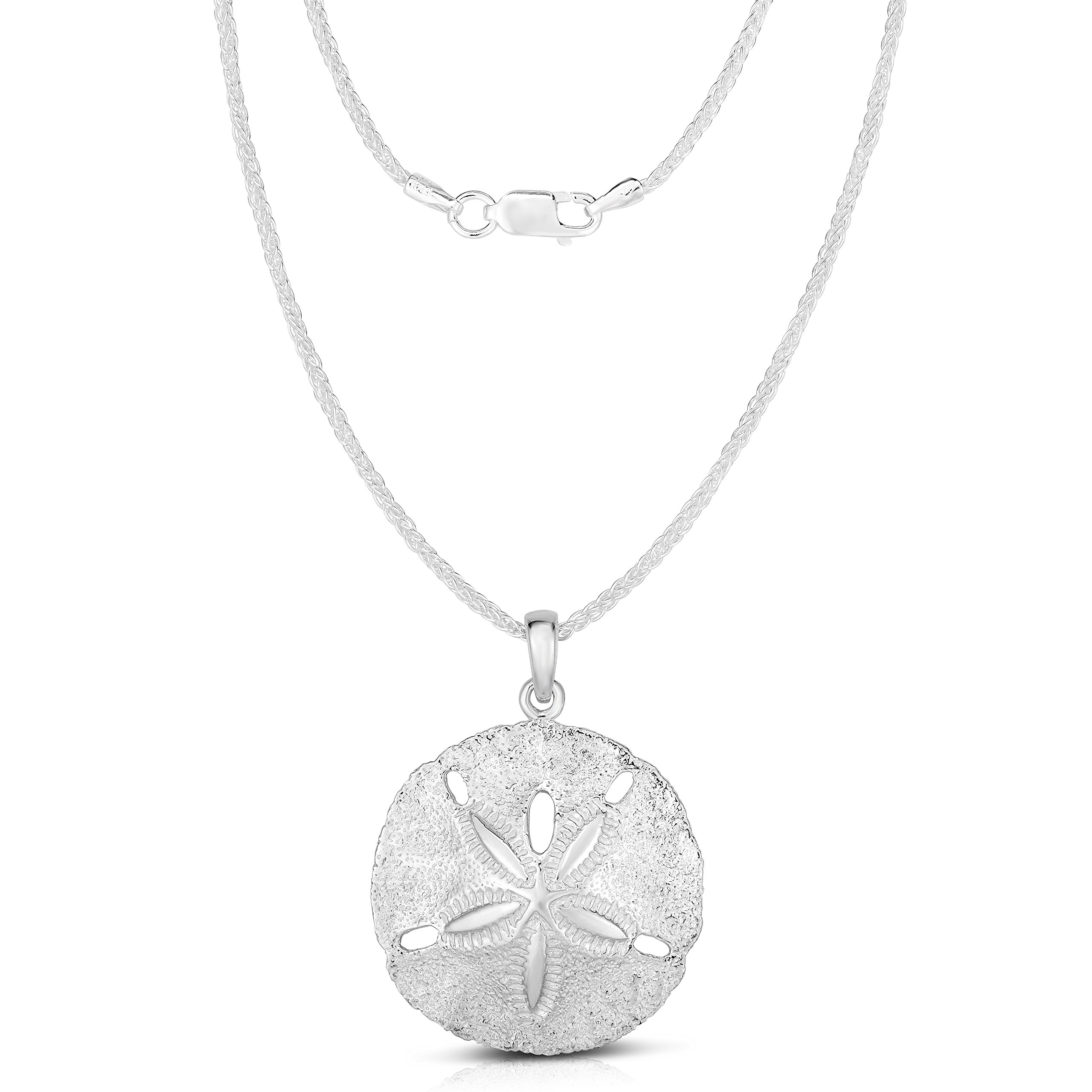Unique royal jewelry 925 Solid Sterling Silver Two Sides Raised Sand Dollar Starfish Pendant and Necklace. (16" Inches)