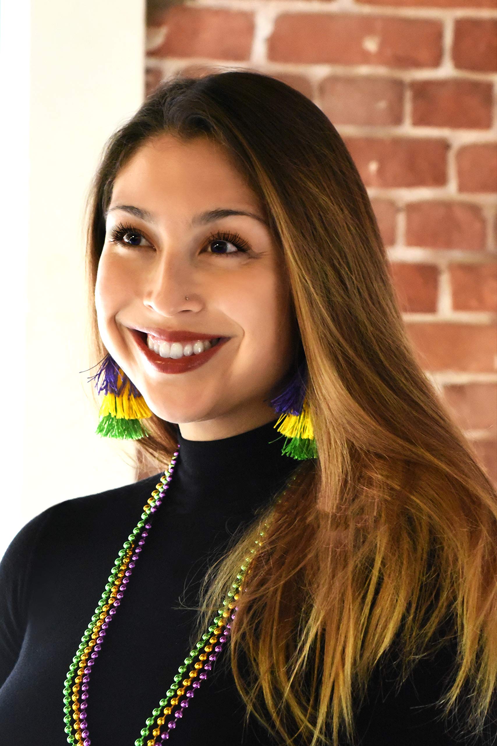 Tipsy Elves Women's Mardi Gras Earrings Purple Green and Gold Mardi Gras Tassel