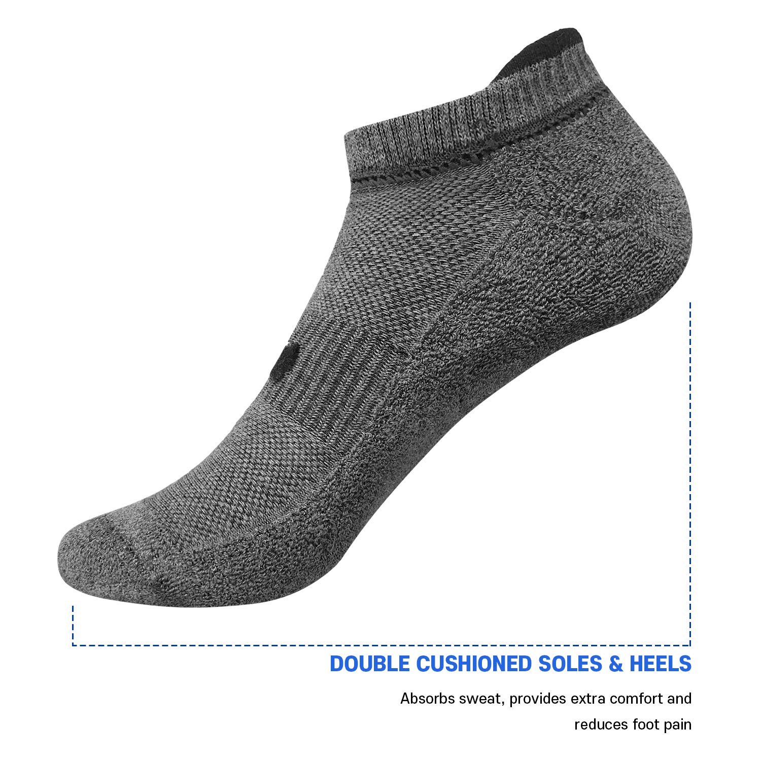 Tom & Mary Men’s Athletic Cotton Ankle Socks With Tab, Golf and Running, Multi Purpose, Breathable, Full Double Cushioned, Low Cut (6-Pack) (Mono Colors)