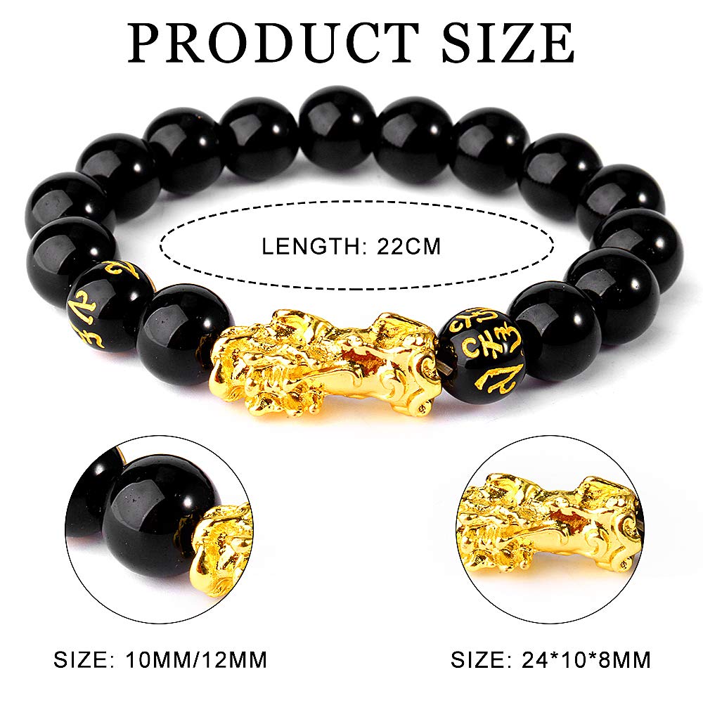 Sumfox 4 Pcs Feng Shui Bracelets Black Bracelet Elastic Bracelet Pi Xiu Beads Black Bracelet for Women Men