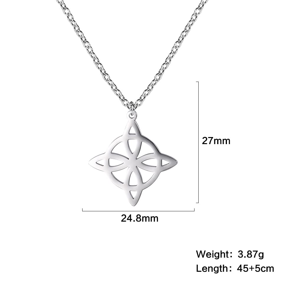 TEAMER Stainless Steel Witch Celtic Knot Witchcraft Necklace for Women Geometric Pendant Vintage Jewelry (Style 1 - Silver)