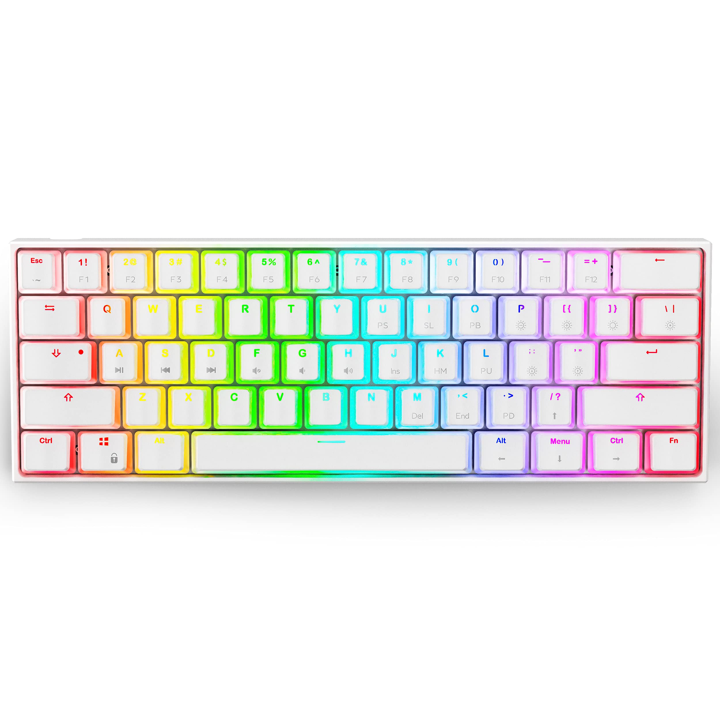 Ractous RTK61 60% Mechanical Gaming Keyboard RGB Backlit PBT Pudding keycaps 61key Ultra-Compact Wired Keyboard Programmable for PC/Mac Gamers,Hot-Swappable Gateron Optical Brown Switch (White)