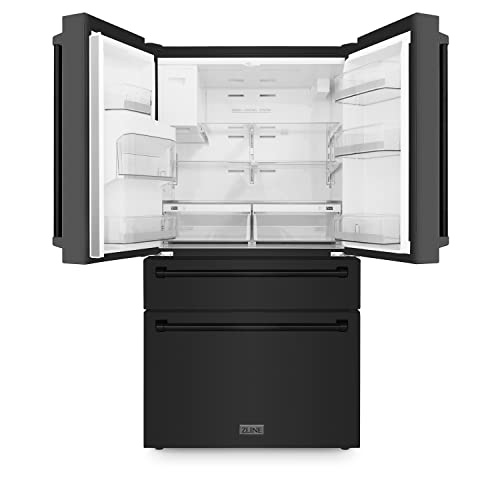 ZLINE 36" 21.6 cu. ft Freestanding French Door Refrigerator with Water and Ice Dispenser in Fingerprint Resistant Black Stainless Steel
