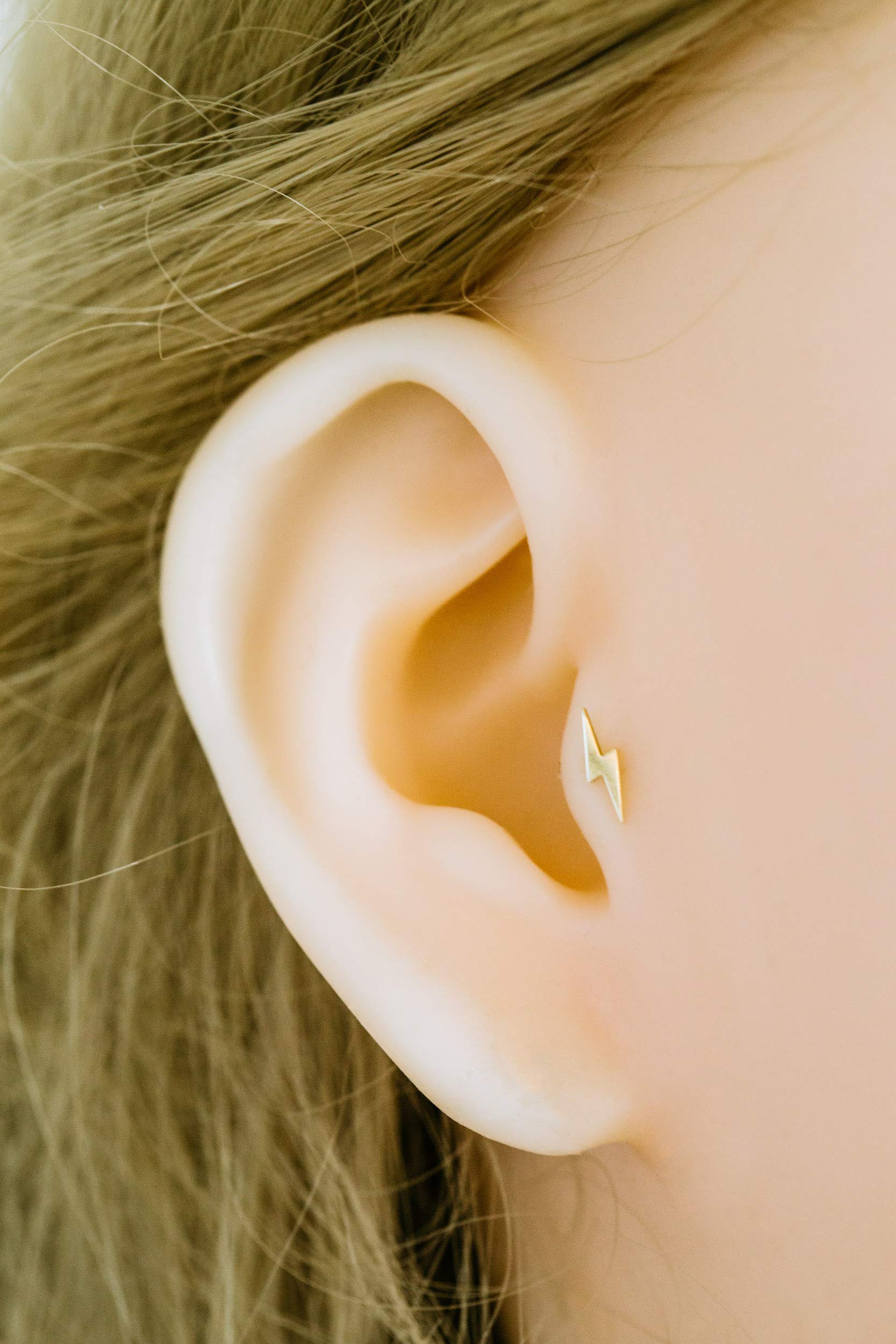ONDAISY 14K Solid Rosegold Jewelry Flash Thunder Lightning Bolt Ear Stud Post Ball Earring Piercing For Women Sensitive Ears