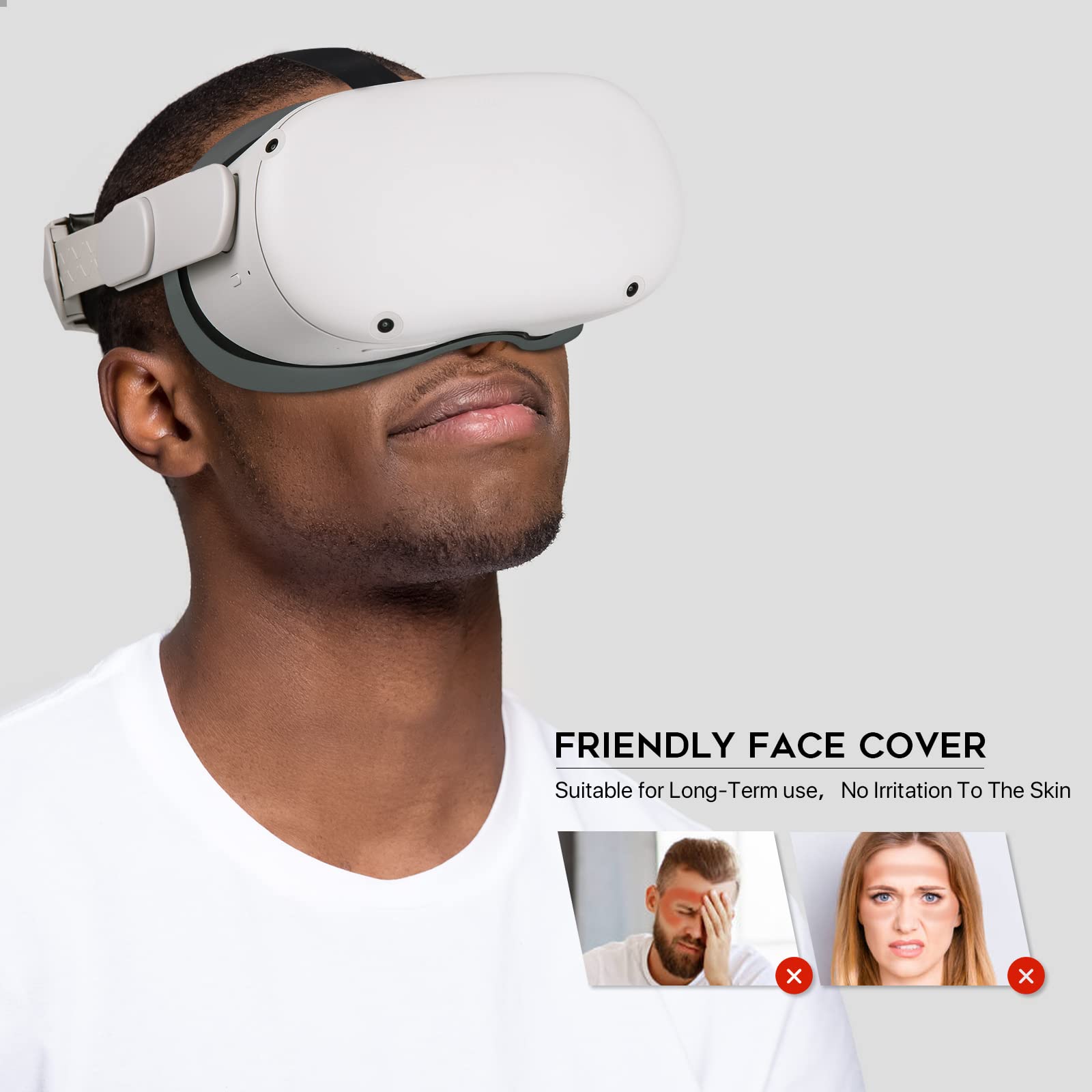 Silicone Face Cover Compatible with Quest 2, Protect Skin & Sweatproof & Anti-Leakage Face Pad Compatible with Quest 2 (Grey)