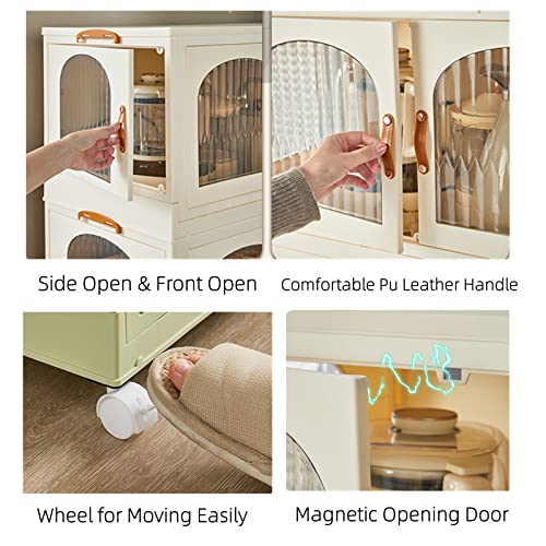 Stackable Storage Bins with Lids,Closet Organizer Collapsible Storage Bin with Door & Wheels Trunk Car Folding Storage Containers Box for Bedroom Kitchen Office Clothing Storage