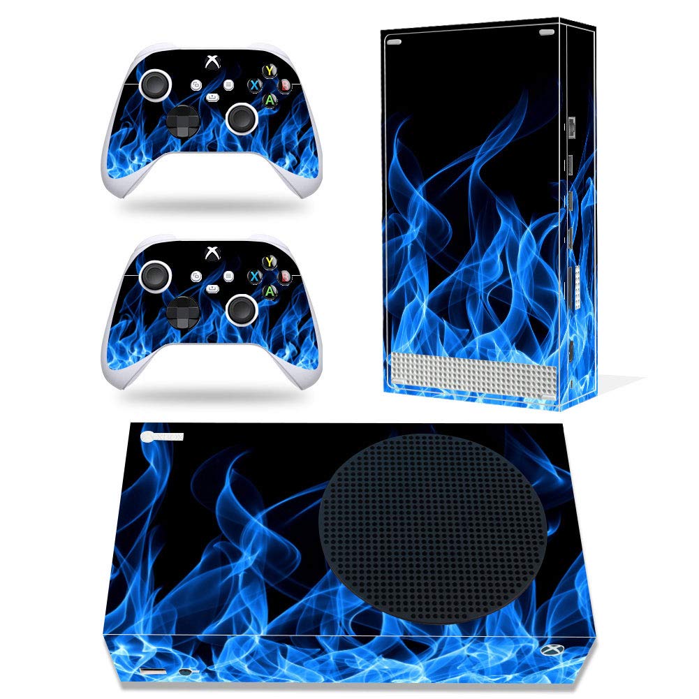 Xbox Series S Skins Wrap Sticker with Two Free Wireless Controller Decals, Whole Body Protective Vinyl Skin Decal Cover for Microsoft Xbox Series S Console - Blue Flame