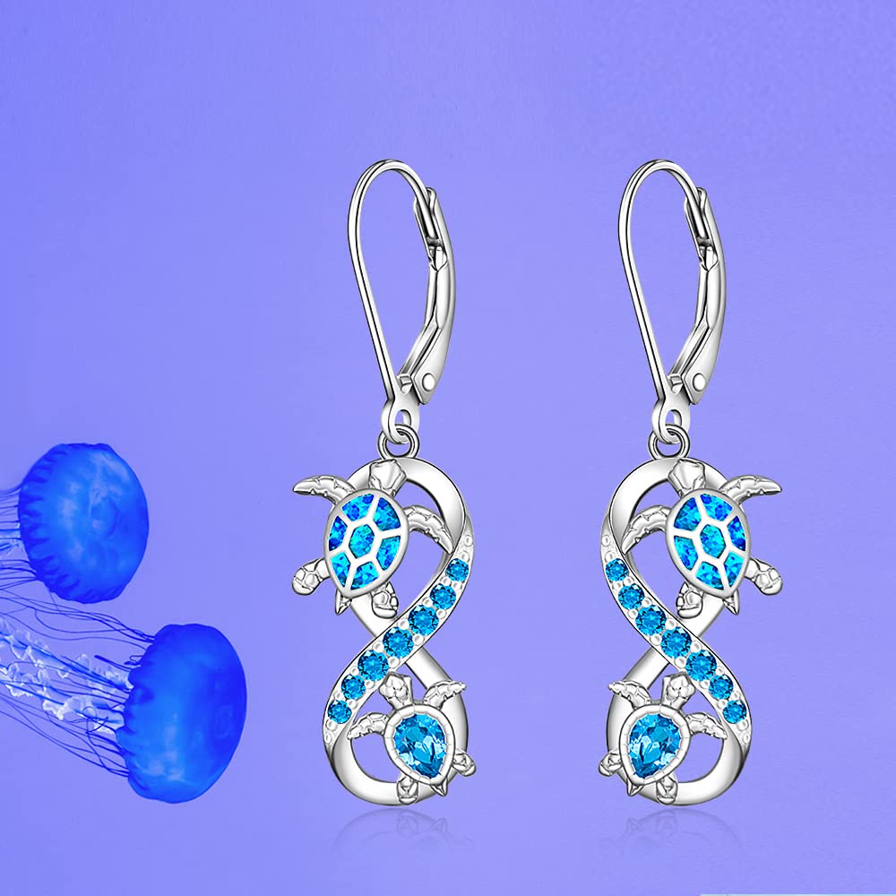 Turtle Earrings for Women Sterling Silver Infinity Blue Opal Sea Turtle Earrings Dangle Drop Tortoise Ocean Wave Jewelry Gifts for Turtles Lovers
