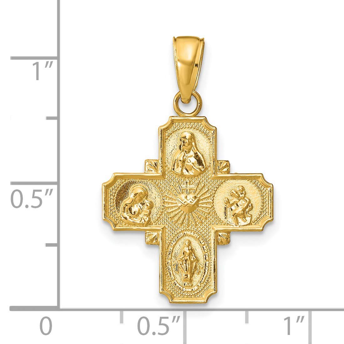 Solid Four Way Cross Cruciform Pendant in Real 14k Yellow Gold 20x18mm