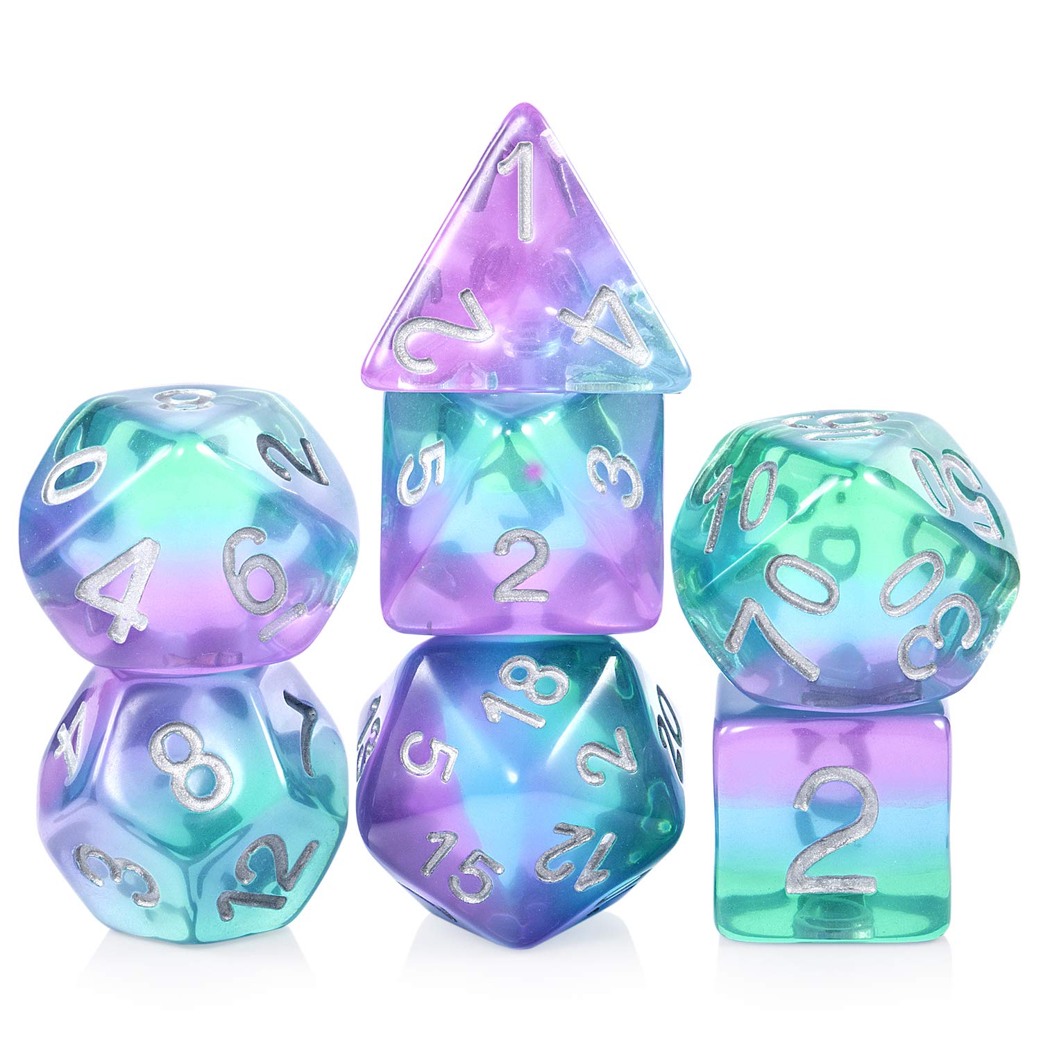 Resin D&D Dice Set,DNDND Translucent Multiable Colors Polyhedral Dice with Organza Bag for DND,Dungeons and Dragons Roleplay Games and Table Games