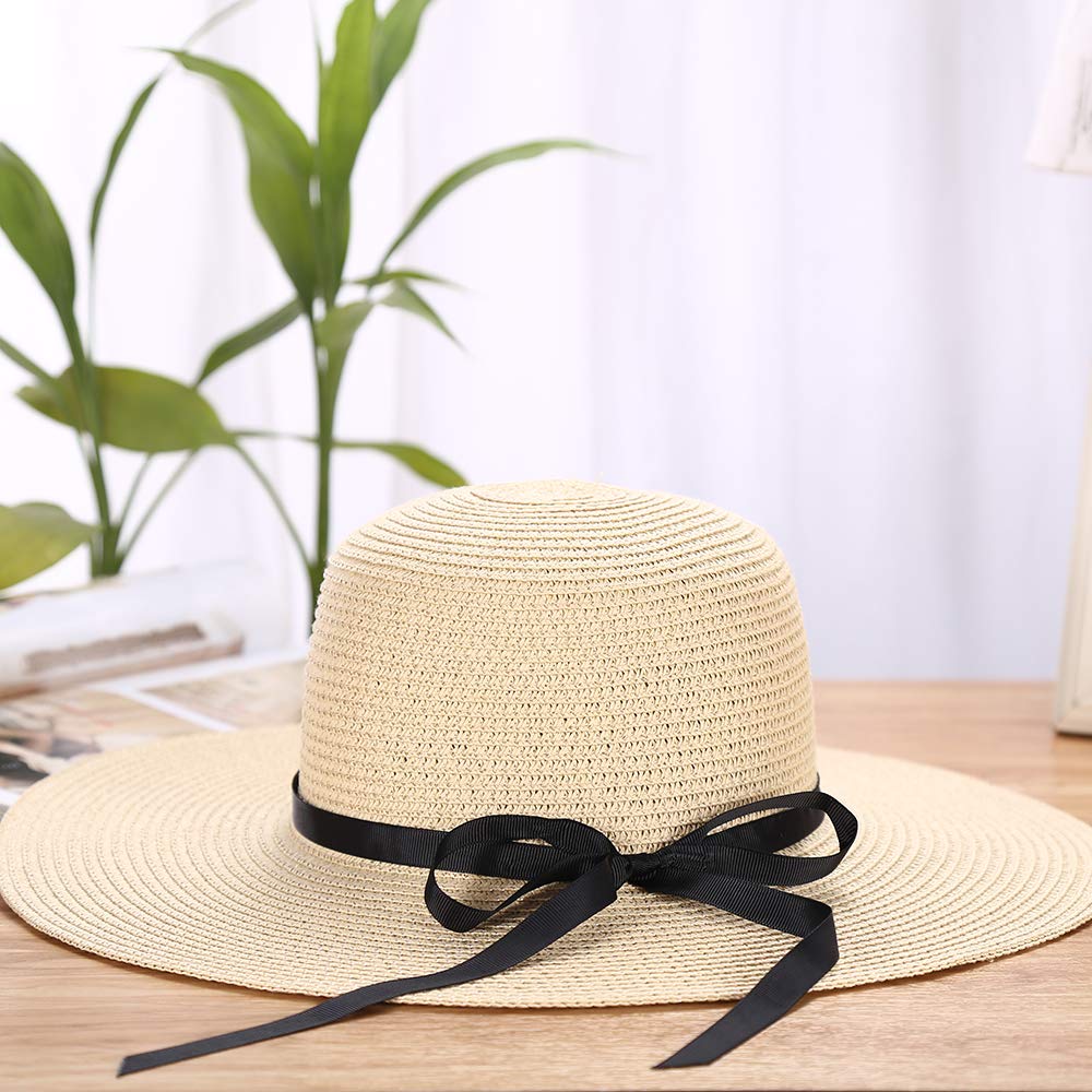 Sun Hats Floppy Foldable Bowknot Large Wide Brim Straw Women's Hats Summer Beach Beach Cap UV Protection (Black)