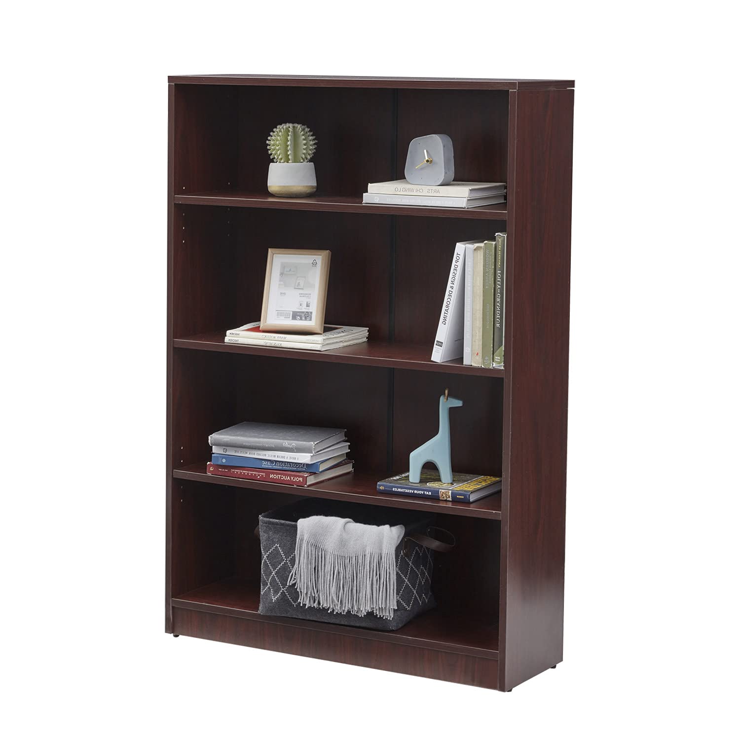 VICLLAX 5-Shelf Bookcase Adjustable Bookshelf, Brown Walnut