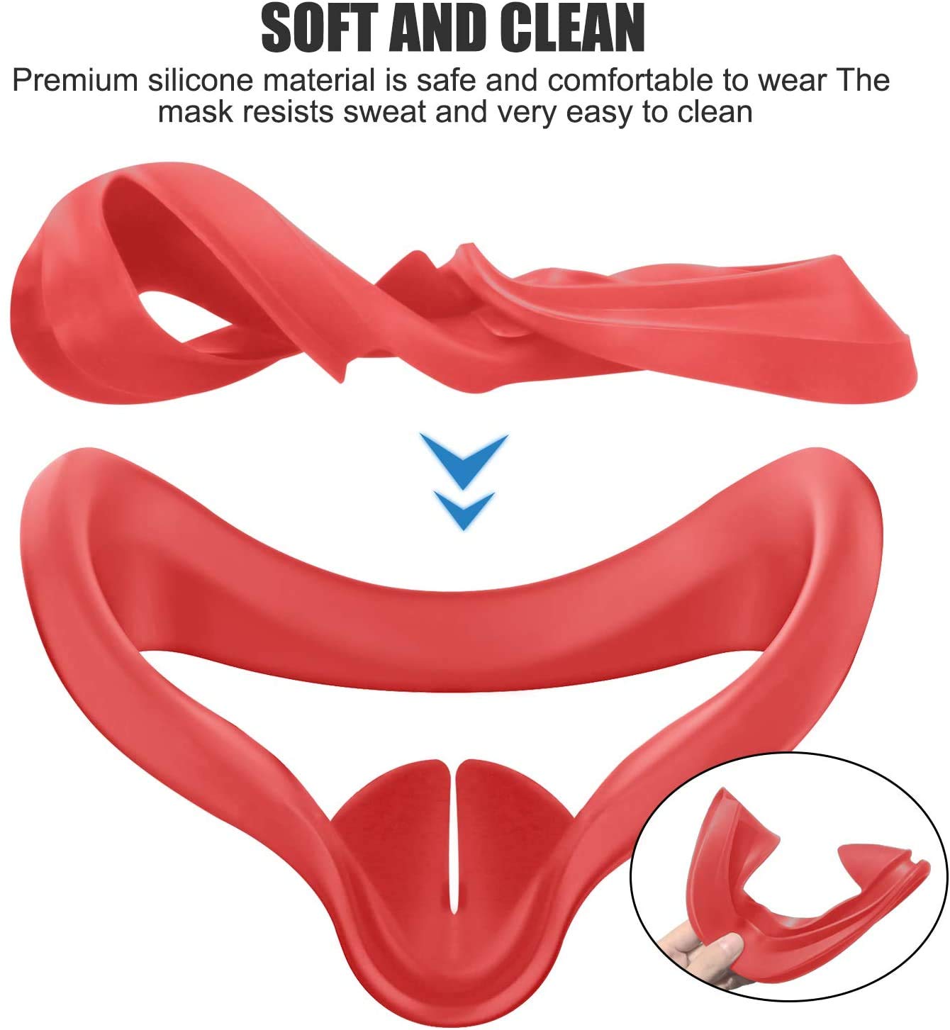 VR Face Silicone Interfacial Cover Face Cushion for Oculus Quest 2, VR Headset Sweatproof Lightproof Anti-Leakage Accessories for Oculus Quest 2 (Black+Red)