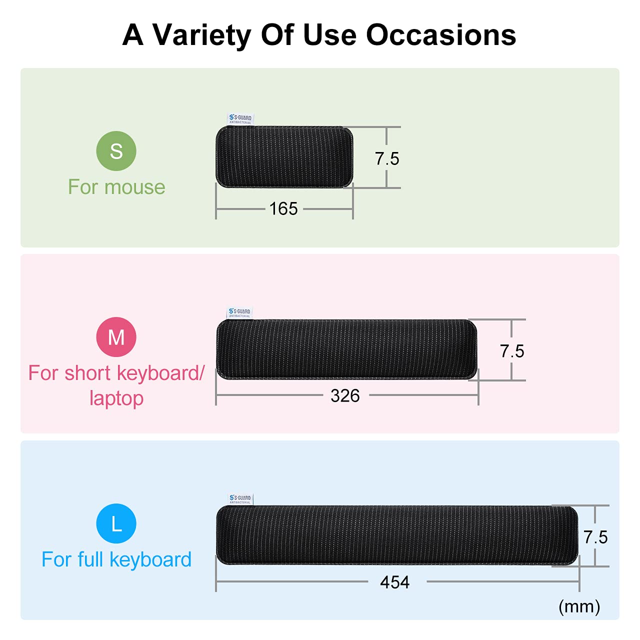 SANWA Wrist Rest for Keyboard & Mouse, Silver Ion, Fabric Material, Memory Foam, Non-Slip, Comfortable Gaming Wrist Pillow, Support for Office, Computer, Laptop, MacBook, 13×2.95×0.79 inch
