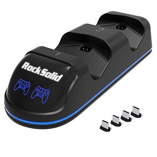 RockSolid PS4 Controller Charger, Playstation 4 Charging Station, PS4 Charging Dock, PS4 Dual Shock Controller Charger for Sony Playstation 4 Controller (Upgrade, Red-Blue)