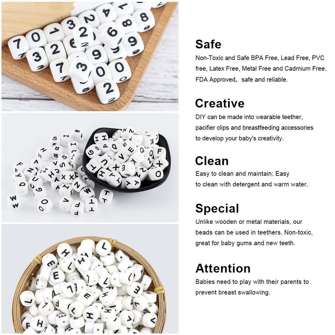 Silicone Beads 104pcs DIY Assorted Beads BPA Free Alphabet Letter Beads Bulk for Baby Name/Letter